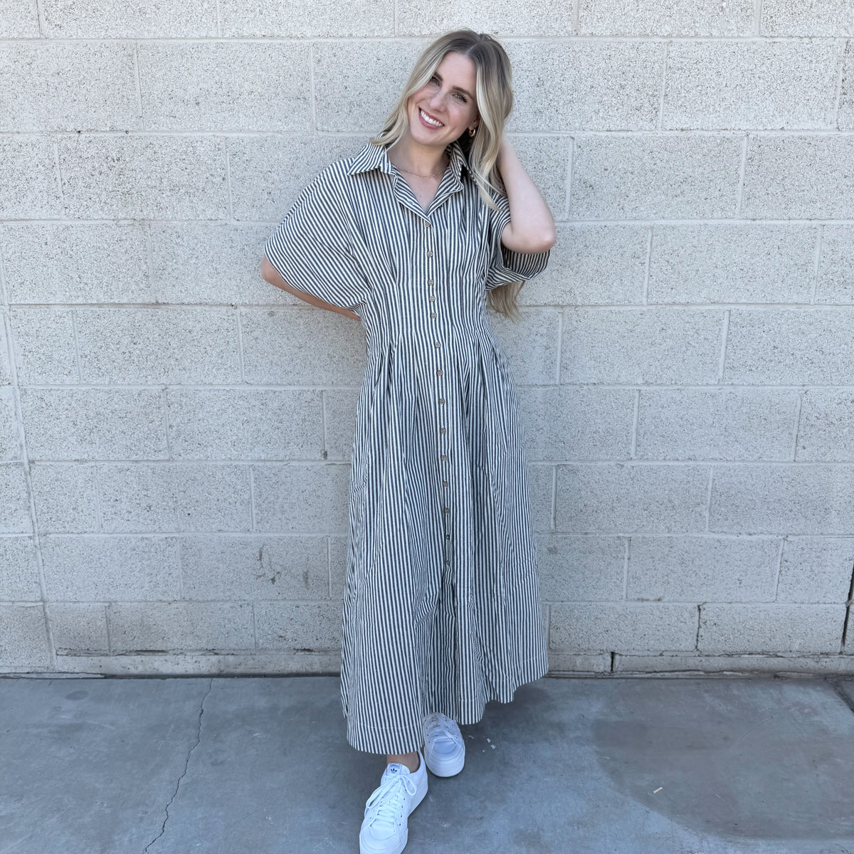 Black Striped Button Down Dress — Dandy Home & Ranch