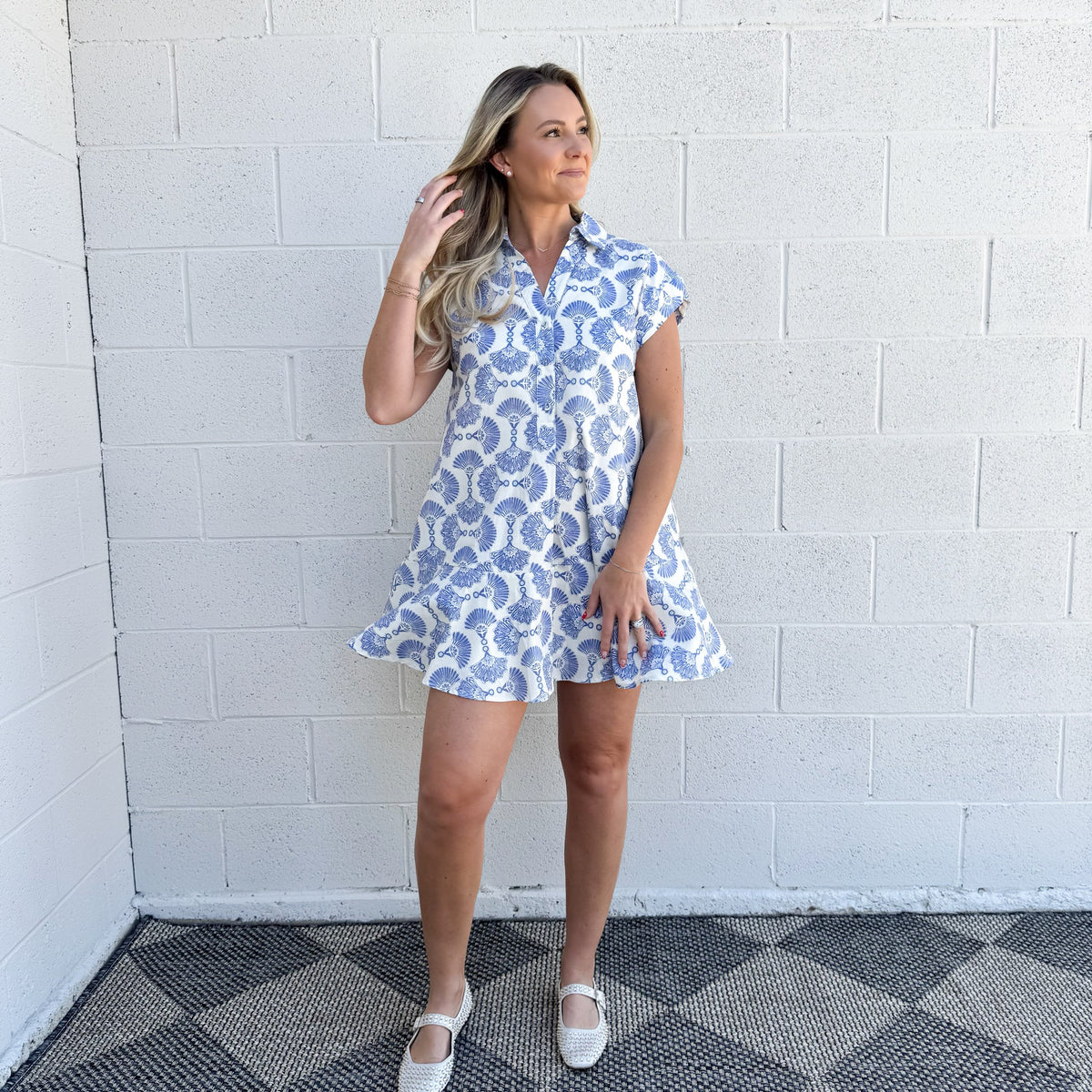 Printed Blue Collared Dress — Dandy Home & Ranch